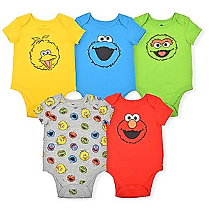 Sesame Street Baby Boys 5 Pack Short Sleeve Bodysuit for Newborn and Infants