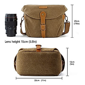 BAGSMART Camera Bag, SLR DSLR Canvas Camera Case, Vintage Padded Camera Shoulder Bag with Rain Cover for Women and Men, Khaki