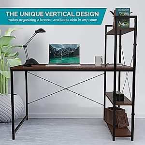 Halter Computer Desk with Shelves, 47 Inch Writing Table for Home Office, Study Desk with Storage for Work, Writing, and Homework, Modern, Easy Assembly, Brown