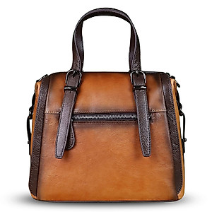 Genuine Leather Handbags for Women Top Handle Satchel Purses Ladies Vintage Crossbody Shoulder Bags Hobo Bag (Brown)