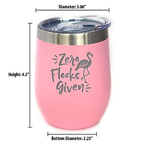 Zero Flocks Given - Flamingo Wine Tumbler with Sliding Lid - Stemless Stainless Steel Insulated Cup - Cute Funny Outdoor Camping Mug - Pink