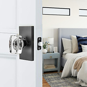 HIEMEY Glass Door Knobs Interior with Lock, Crystal Modern Privacy Door Knob for Bedroom Bathroom, Matte Black