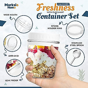 Overnight Oats Containers with Lids - Multi-Functional 16 OZ Overnight Oats Jars - 2 Pack Mason Jars Overnight Oats - Overnight Oats Container Glass - Oatmeal Container - Chia Pudding Jars with Lids