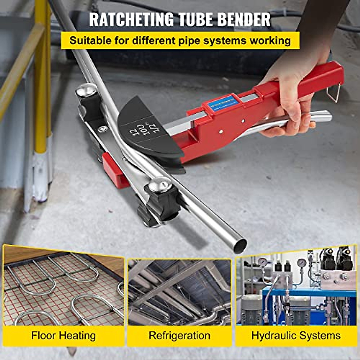 Mophorn Pipe Bender, Tube Bender Kit Hand Tool 1/4 to 7/8 Inch, Refrigeration Ratcheting Tubing Benders 90 Degrees for for HVAC Copper, Aluminum Tubes