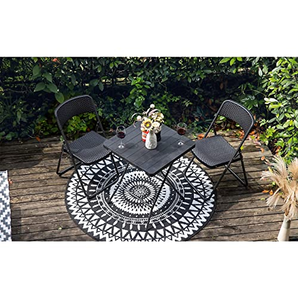 Nuu Garden 3 Pieces Outdoor Patio Bistro Set Premium Resin Folding Bistro Table and Chairs, All Weather Metal Furniture Set for Balcony, Porch, Backyard-Black