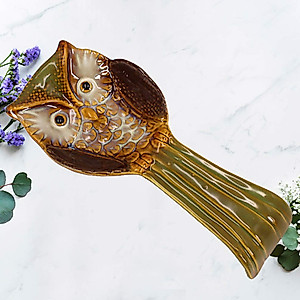 Hemoton Ceramic Spoon Holder Owl Spoon Rest Stove Top Ladle Holder Ceramic Utensil Rest Cooking Spoon Spatula Fork Holder for for Kitchen Dining Table Restaurant