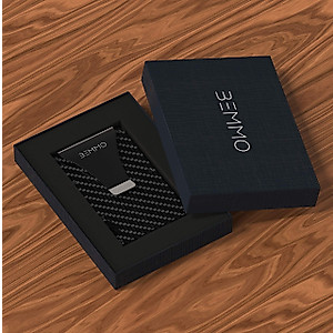 Bemmo Carbon Fiber Card Holder Wallet With Money Clip | Slim Minimalist Wallet For Men With Show ID Window | Stylish ID Holder Great Gift Idea
