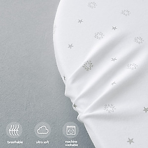 Bassinet Sheets 2 Pack 32" x 18"-Fit for Arm's Reach Clear-Vue & Cambria Co-Sleeper, RONBEI Bedside Bassinet, Chicco LullaGo Nest Portable Bassinet, Ultra Soft & Super Stretchy, Grey & White Star