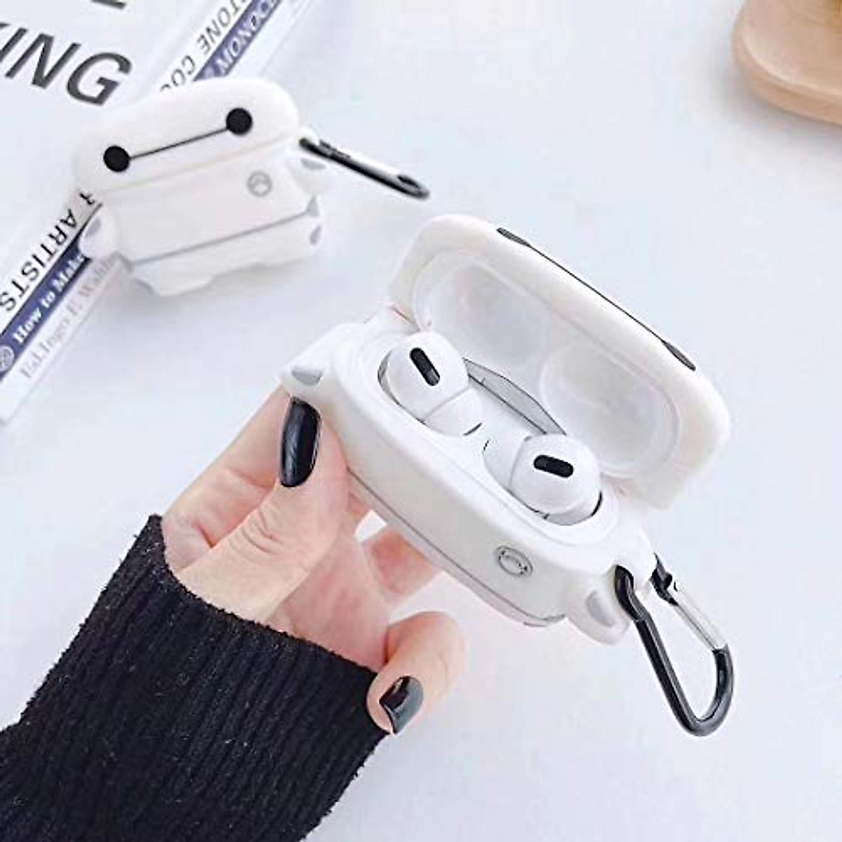 Baymax Protective Silicone Cover Compatible with AirPods Pro Wireless Charging Case, 3D Cute Cartoon Silicone Designer Skin,Funny Cool Design Protective Cover for AirPods Pro 2019 (Big White)