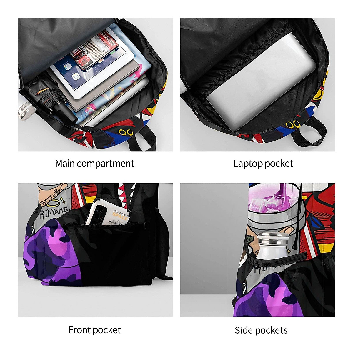 Vkaxopt Backpack Shark Teeth Camo Backpacks Travel Laptop Daypack Big Capacity Bookbag Fashion Durable for Men and Women, One Size