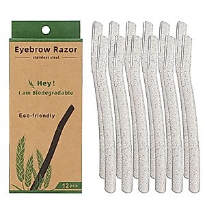 Biodegradable Eyebrow Razors, Facial Hair Remover, Shaver, Trimmer, Shaper, Dermaplaning Tool, 12 pcs Natural Color