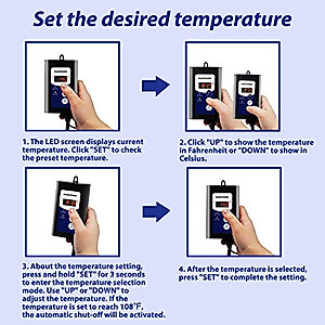 ELECTECK Heat Mat Thermostat, Digital Controller for Seed Germination, Reptiles and Brewing, 41°F to 108 °F/ 5℃ to 42℃, 8.3A, 1000W, Black