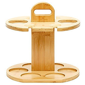 RoyalHouse Bamboo Wine Rack Wooden Wine Storage Set Holds 2 Bottles and 4 Glasses, Easy Assembly Wine Stand, Wine Bottle Holder and Glass Hanger Drying Rack