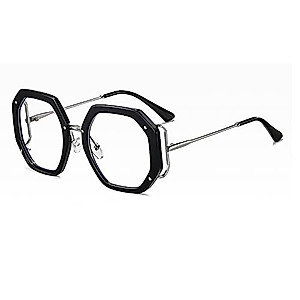 Xpectrum Vintage Oversized Fashion Glasses for Women 8-angled Octagon Non-optical Eyewear Frame (Black, 55)