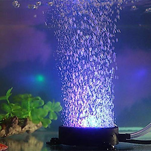 LED Aquarium Air Stones Fish Tank Bubbler Light Air Stone Diffuser Decor Lamp with Sucker Colorful Backgound Lighting (2.2inch Light Disk(No Remote))