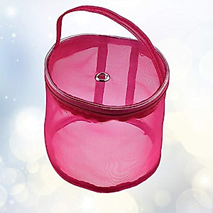 TOPBATHY Crochet Tote Bag Yarn Storage Bag Nylon Mesh Tote Bag with Handle Rosy
