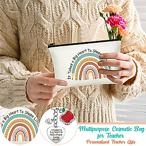 SEEWEY 3 Pieces Back to School Teacher Gifts Teacher Appreciation Gifts 12 oz Teacher Wine Stainless Steel Tumbler Makeup Bag Keychain Insulated Coffee Tumbler Canvas Cosmetic Bags Thank You Gifts