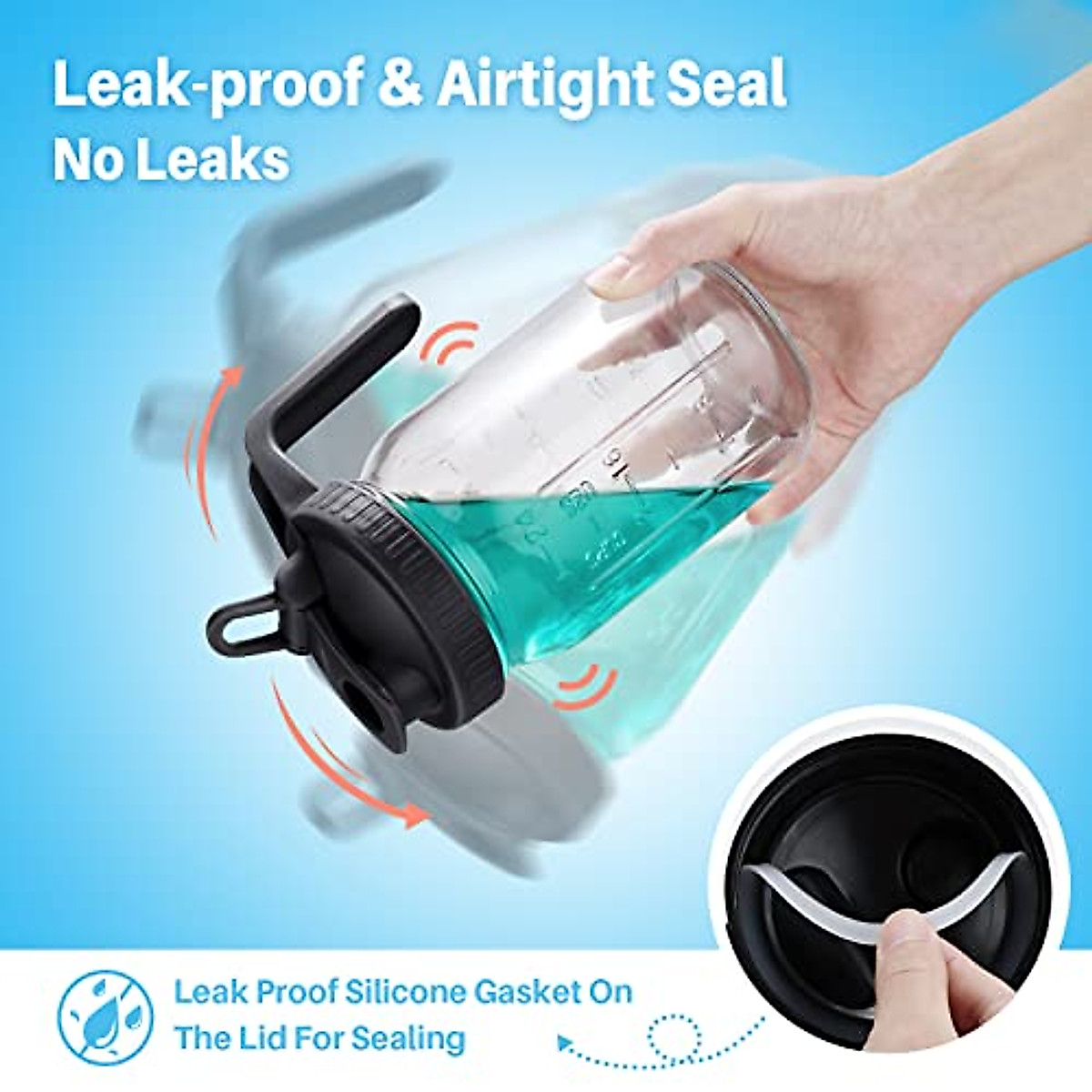 Wide Mouth Mason Jar Lids with Handle, Plastic Mason Jar Pour Spout Lid, Reusable Flip Cap Lid, Canning Lids with Leak-proof Airtight Seal Black (Jar Not Included)