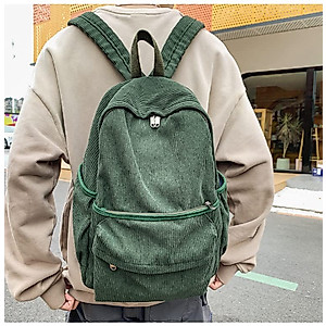 MININAI Preppy Corduroy Backpack Aesthetic Backpack 15.6 inch Laptop College Backpack Cute Book Bag Travel Rucksack Daypack (One Size,Green)