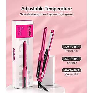 Terviiix Small Flat Irons for Short Hair, Pencil Hair Straightener for Edges, Straightening Iron for Pixie Cut & Touch Ups, Ceramic Curling Iron in One, Dual Voltage, 1/2"