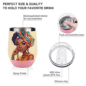 African Ame-rican Woman Insulated Tumbler with Lid Stainless Steel Coffee Mug Cute Wine Tea Water Cup Pink-style