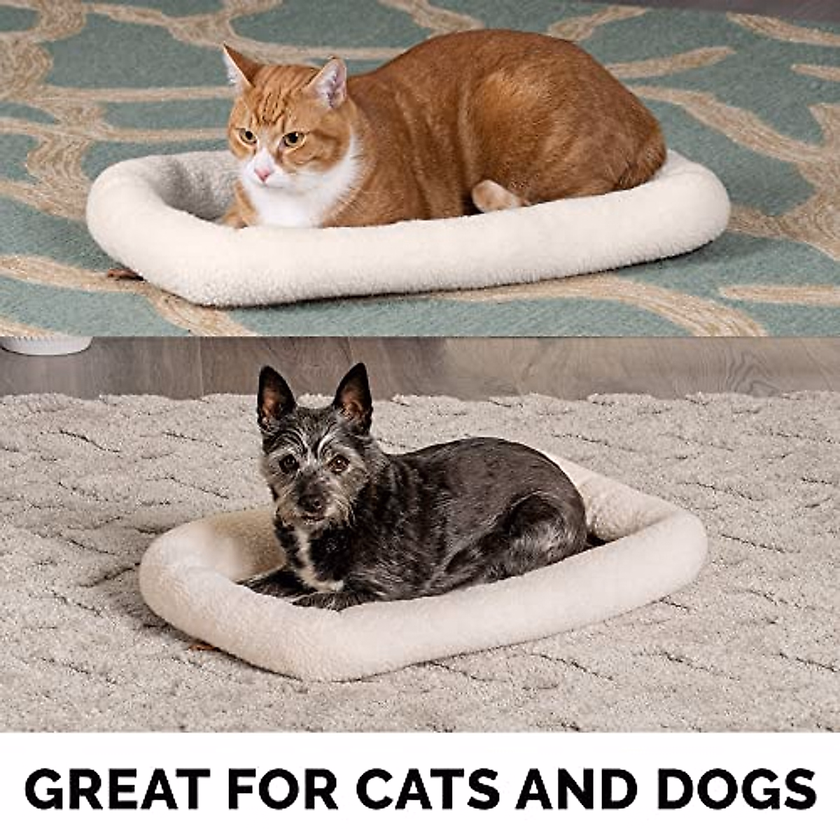 Furhaven Dog Bed for Medium/Small Dogs & Indoor Cats, 100% Washable, Sized to Fit Crates - Sherpa Fleece Bolster Crate Pad - Cream, Medium