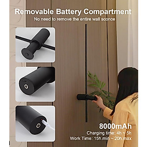 Battery Operated Wall Sconces Set of Two, USB Rechargeable Wall Lights with Remote Control, Dimmable LED Wall Lamp Indoor, 360° Rotation Wireless Lights for Living Room Bedroom Hallway, Black, 40 inch