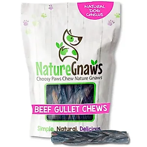 Nature Gnaws Braided Beef Jerky Chews for Dogs 5-6" (10 Count) - Long Lasting for Small and Medium Dogs - Natural Beef Gullet Dog Chew Bones