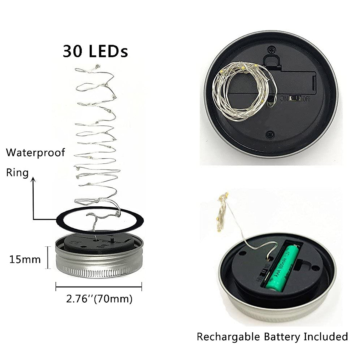 Decorman Solar Mason Jar Lights, 4 Pack 30 LED Fairy Star Firefly String Lids Lights with 4 Hangers for Patio Yard Garden Party Wedding Christmas Decoration(Jars Not Included) (4 Pack, Warm White)