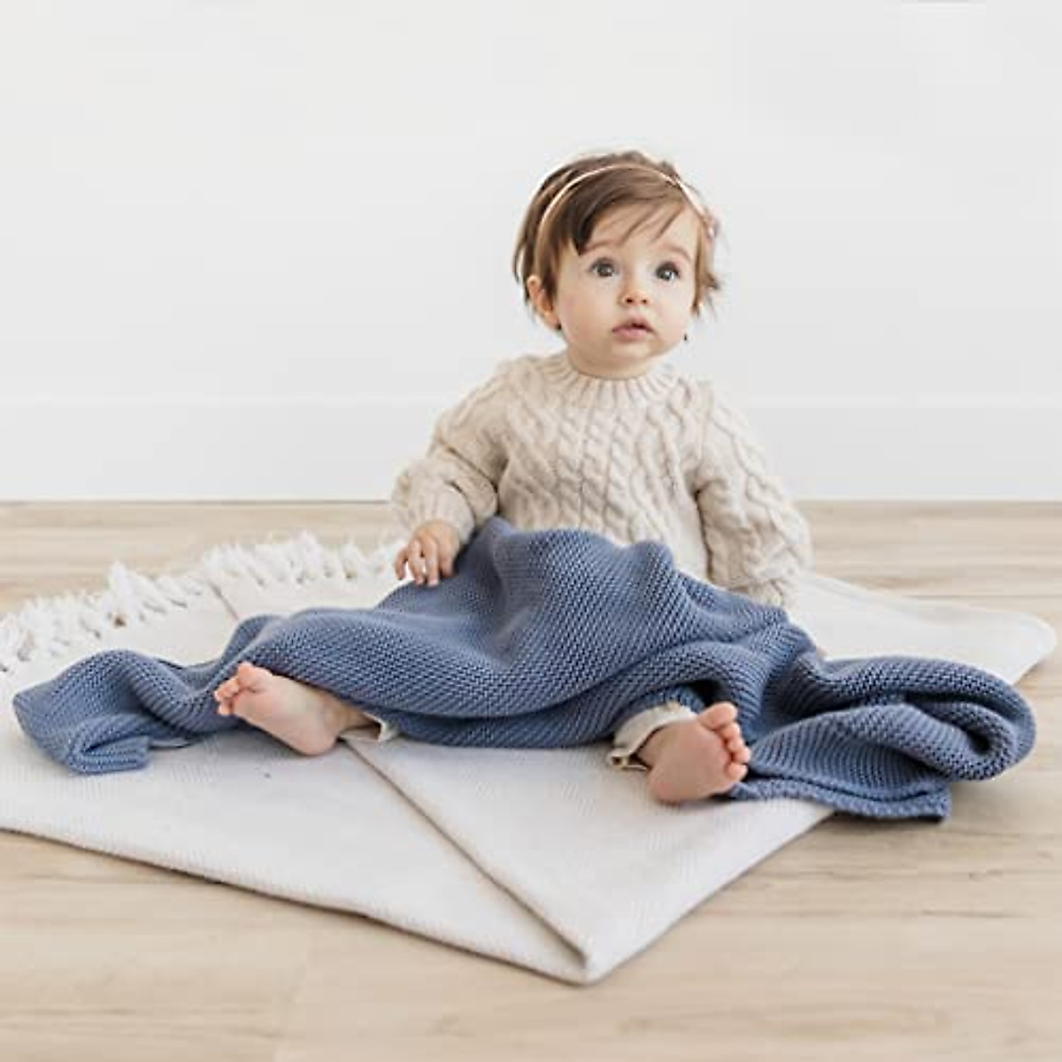 Natemia Knitted Baby Receiving Blanket, Ultra Soft Organic Cotton 30”x 40” Stroller and Nap Time Toddler Blanket