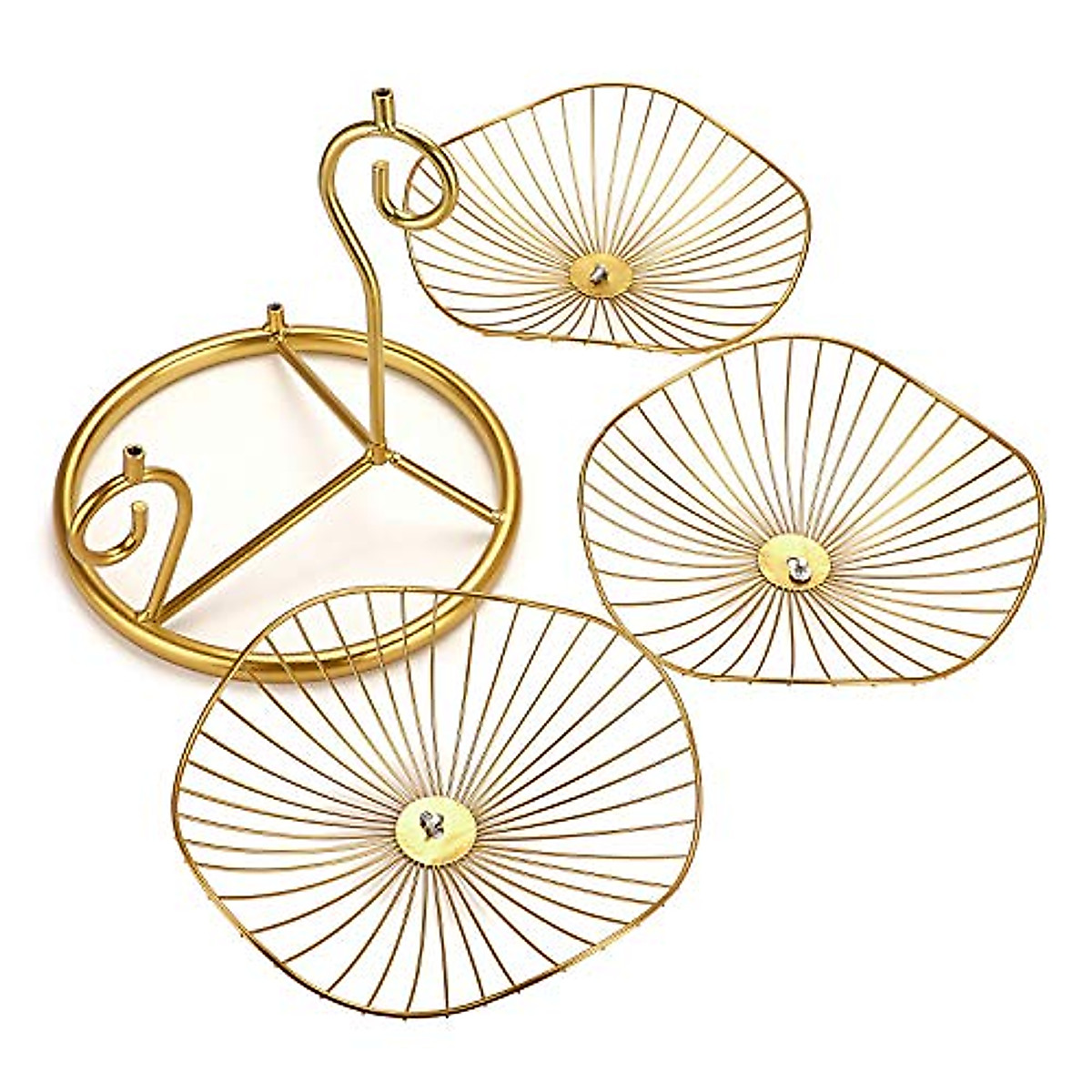 OwnMy 3-Tier Fruit Basket Stand Decorative Iron Fruit Bowl, Metal Wire Fruit Holder Storage Trays Table Countertop Holder for Vegetables Bread Snack, Modern Fruit Bowls for Kitchen Home Use (Gold)