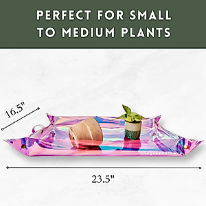 Plant Repotting Mat for Indoor Gardening, Iridescent Holographic Roll Out Potting Tarp Tray | Gifts for Plant Lovers Women 23.5” x 16.5” (Pink)