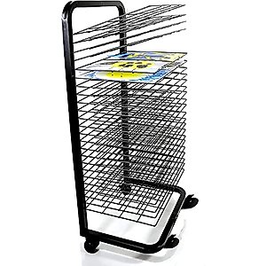Ewatchaccessories Mobile Drying Rack with Wire Rack for Artwork, Black Powder Coated, Drying and Printing Rack, Protects Artwork While Drying, Ideal for Schools and Art Clubs