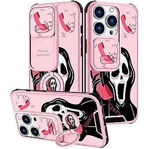 Goocrux (2in1 for iPhone 13 Pro Max Case Skull Skeleton for Women Girls Cute Girly Phone Cover Cool Fun Goth Design with Slide Camera Cover and Ring Holder Teen Cases for iPhone 13 ProMax 6.7''