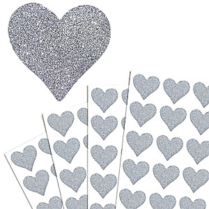 Royal Green Glitter Heart Stickers Silver Labels Perfect for Parties, Envelope Seals, Thank You, Party Favor Bags, Treat Bag Seals, and Gift Boxes 1.5" x 1.75" - 144 Pack