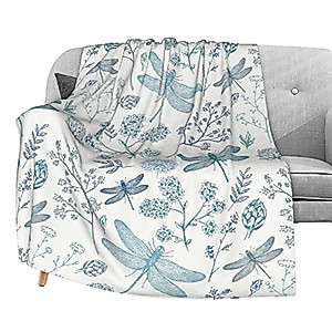 Dujiea Blue Dragonfly Fuzzy Flannel Blanket Throw 40"X50", Super Soft Lightweight Blanket Throw for Couch Chair Sofa, Cozy Bed Blanket for Kids Adults