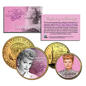 Lucille Ball 100th Birthday NY Quarter & JFK Half Dollar 2-Coin Set I Love Lucy