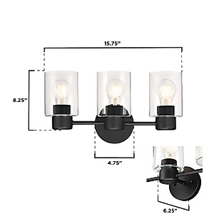 Westinghouse 6115600 Sylvestre Transitional Three-Light Indoor Vanity Light Fixture, Matte Black Finish, Clear Glass