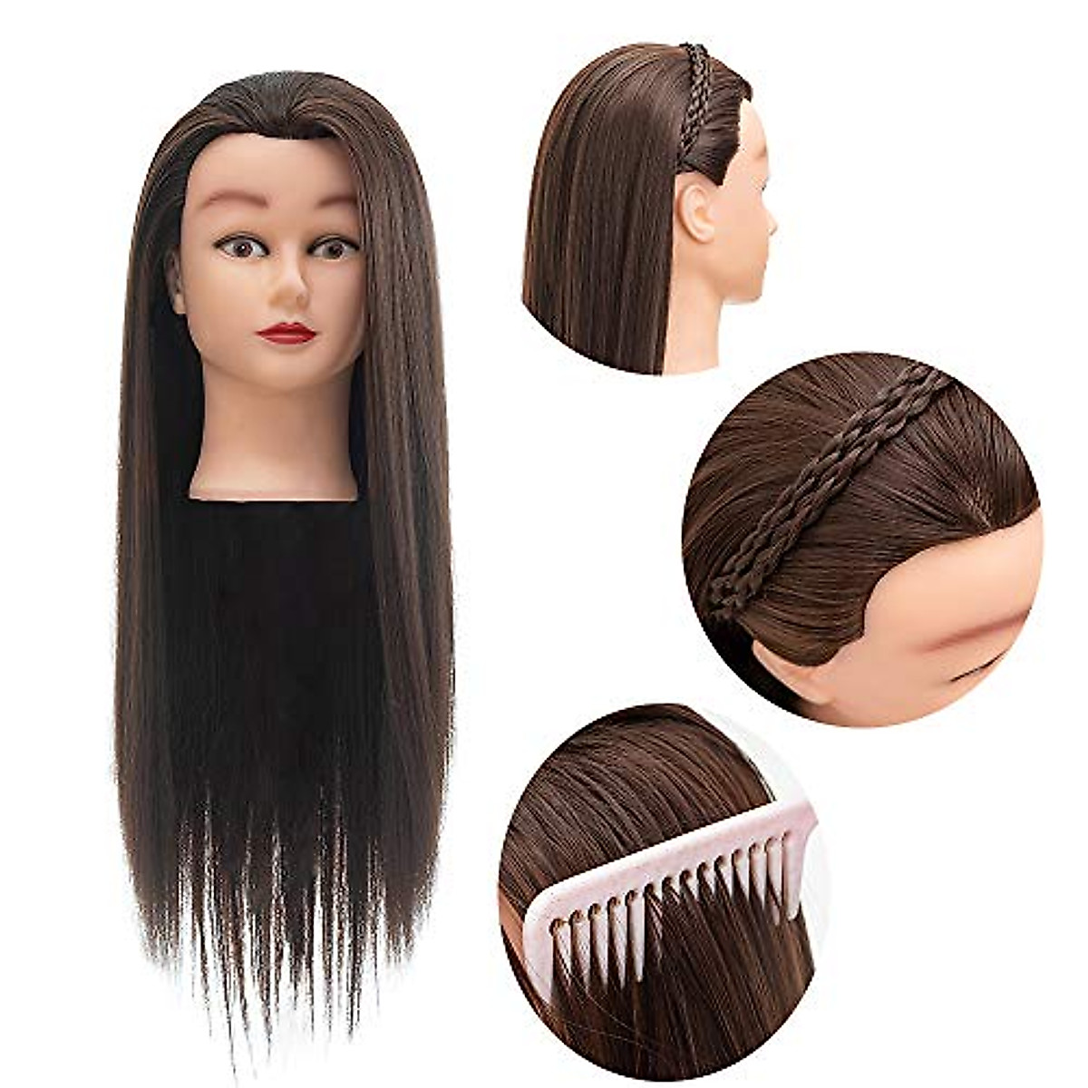Cosmetology Mannequin Head Hair Styling 26-28inch Training Head Synthetic Fiber Manikin Head Doll Head with Clamp（#2 Black 20Inch）