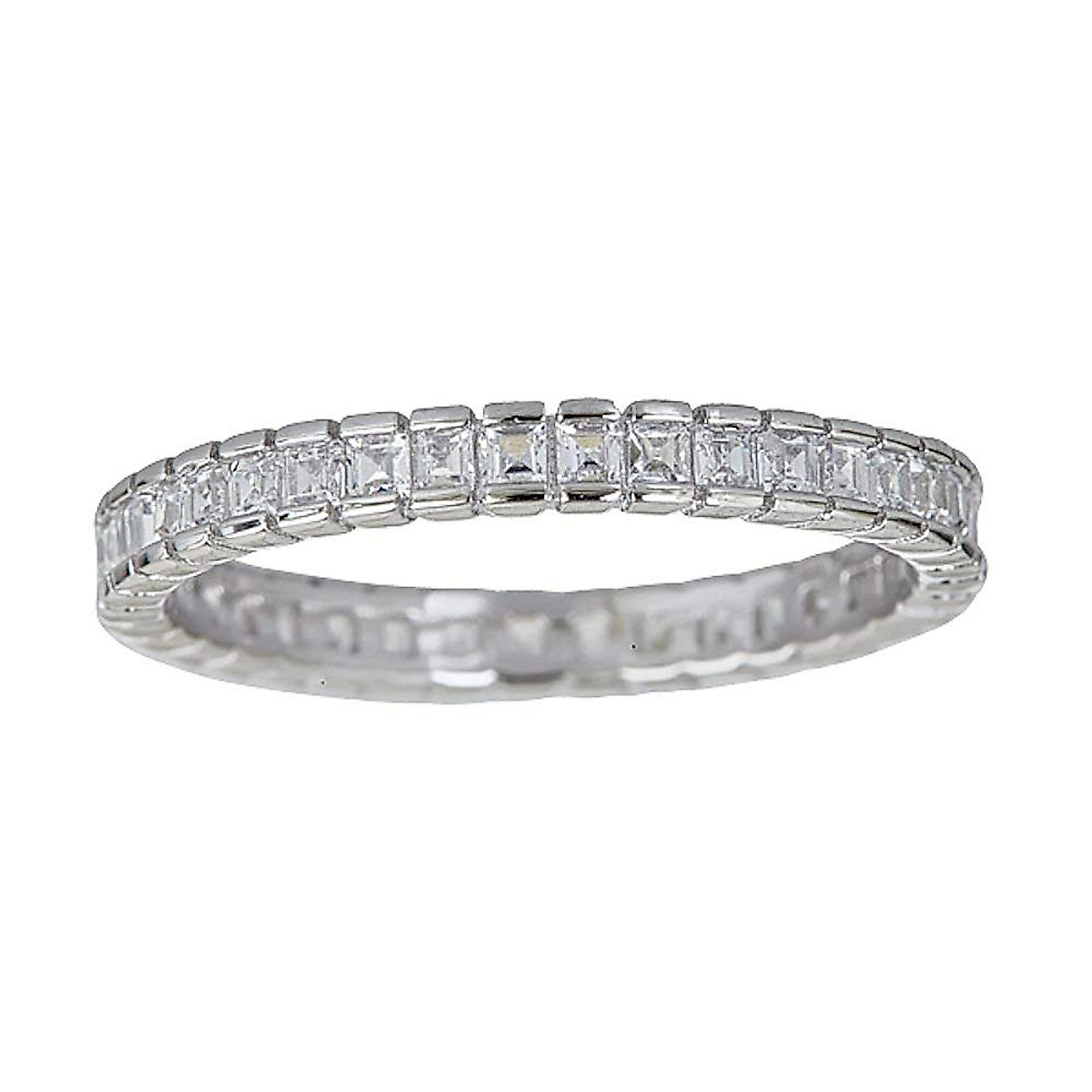Sterling Silver Cubic Zirconia 2x2mm Princess Cut Eternity Band Stackable Ring