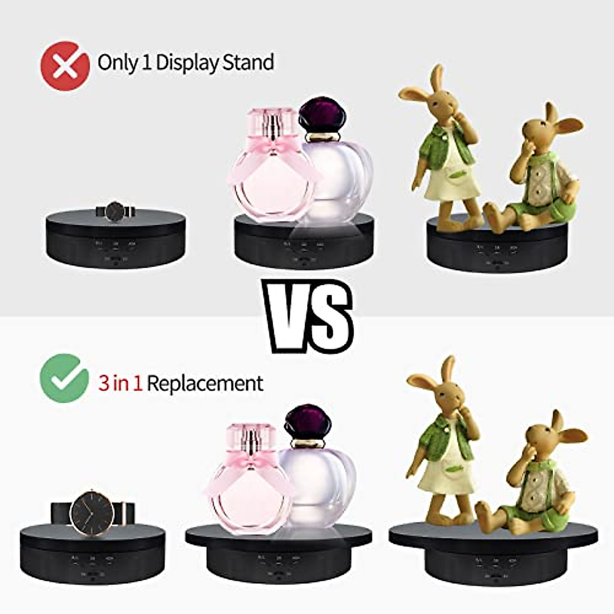 3 in 1 Motorized Rotating Display Stand with 5.74/7.08/8.66 inch Replacement Cover, 360 Degree Turner Cup Rotating Display Stand for Photography Products and Video Show,Max Load 22Lbs