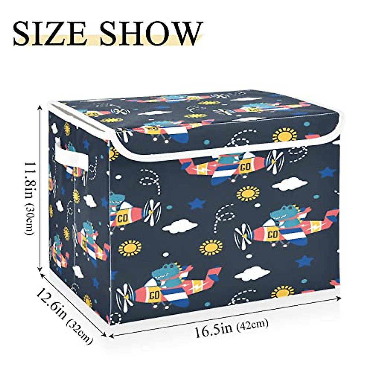 Krafig Cartoon Animal Dinosaur Foldable Storage Box Large Cube Organizer Bins Containers Baskets with Lids Handles for Closet Organization, Shelves, Clothes, Toys
