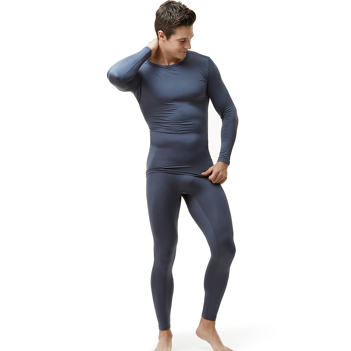 TSLA Men's Thermal Underwear Set, Microfiber Soft Fleece Lined Long Johns, Winter Warm Base Layer Top & Bottom, Soft Micro Fleece Dark Grey, Small