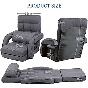 FLOGUOR Indoor Floor Gaming Chairs for Adults with Back Support,Chaise Lounge, 42-Position Folding Lazy Sofa with Pillow for Living Room, Bedroom, Balcony(Grey) 8803GR