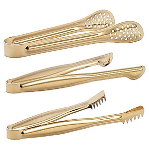 HINMAY Gold Plated Mini Serving Tongs Set 6-Inch Appetizers Tongs Stainless Steel Small Sugar Cube Tongs Ice Tongs, Set of 6