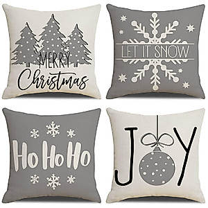 Gray Christmas Pillow Covers 20x20 Set of 4, Xmas Pillow Covers Farmhouse Christmas Decorations Winter Holiday Decor Throw Cushion Case for Home Couch