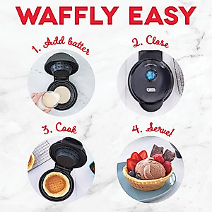 DASH Mini Waffle Bowl Maker for Breakfast Burrito Bowls, Ice Cream and Other Sweet Desserts, Recipe Guide Included - Black