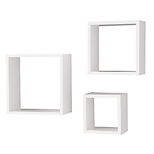 Wallniture Compact Living Room Decorative Display Cubes Floating Shelves Set of 3 White