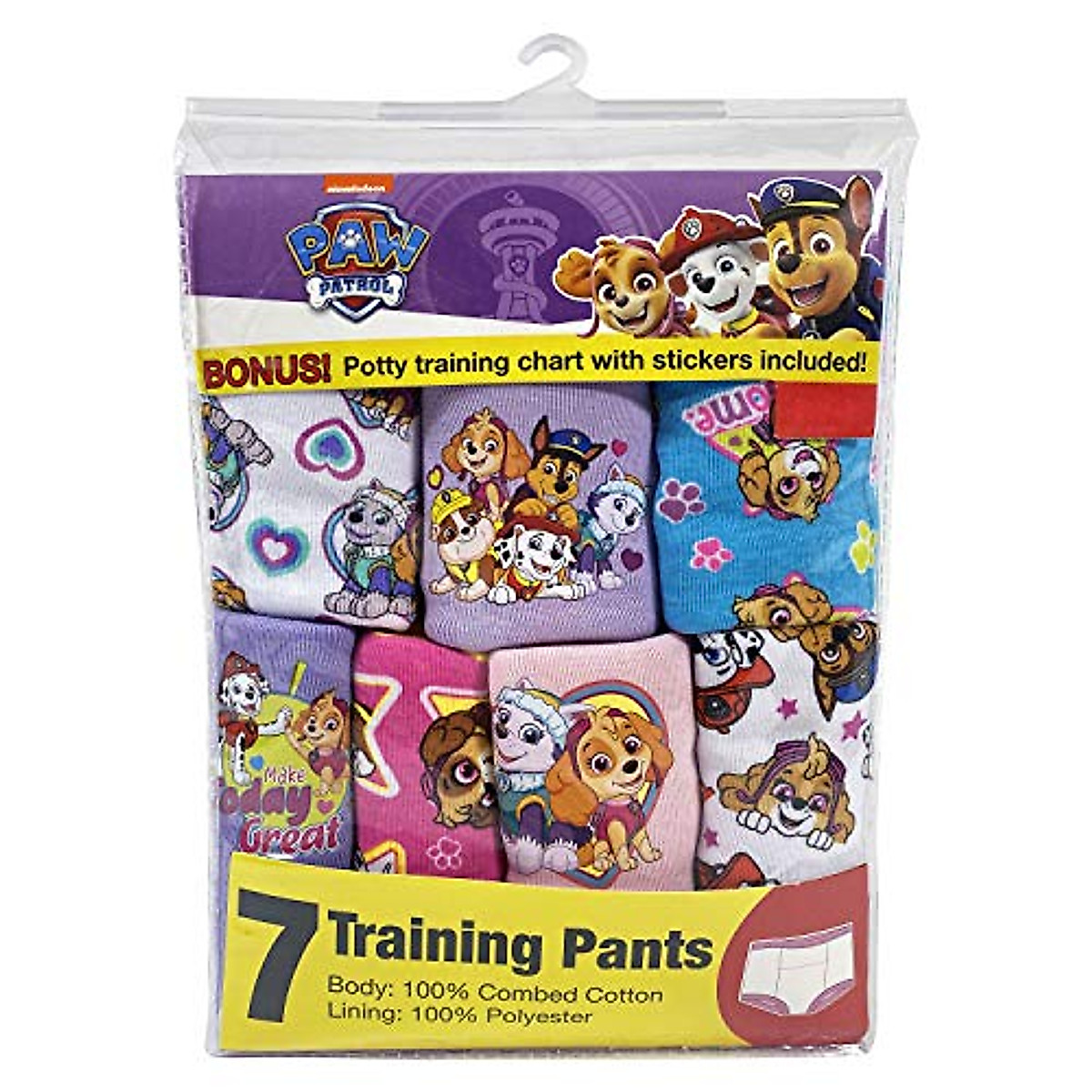 Paw Patrol Girls Toddler Potty Training Pants With Chase, Skye & More With Success Chart & Stickers Size 18, 2T, 3T, 4T, 7-Pack, 4T