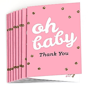 Hello Little One - Pink and Gold - Girl Baby Shower Thank You Cards (8 count)